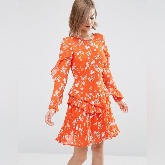 ASOS | Dresses | Asos Ruffle Tea Dress In Red Floral Ditsy Print | Poshmark